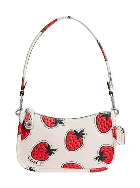 COACH Swinger Bag With Strawberry Print 20 - Glovetanned Leather/silver/chalk