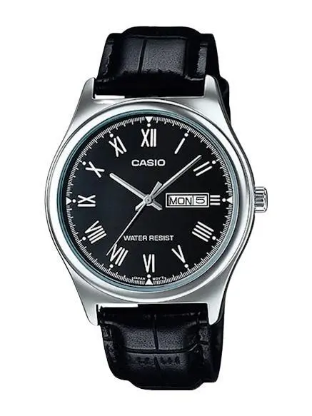 Casio Analog Watch With Leather Strap - Stainless Steel