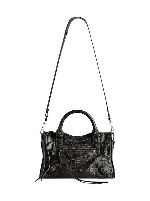 Balenciaga Le City Mini Bag In Arena Storico Lambskin With Brass Hardware - Black (8063952abek1000)