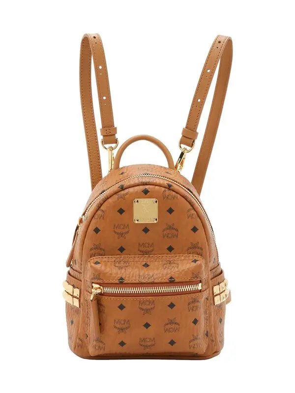 Mcm Stark Backpack Visetos Side Studs Bebe Boo - Cognac