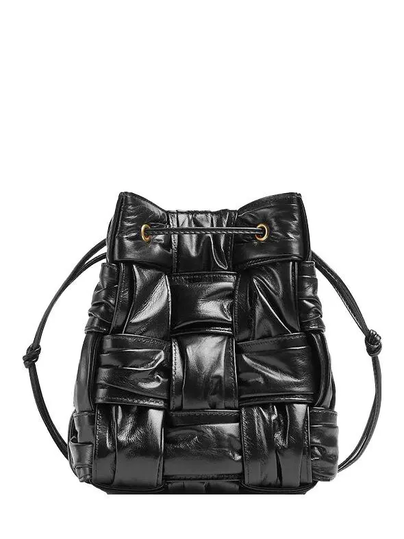 Bottega Veneta Plisse Intreccio Cassette Bucket Crossbody Bag - Black
