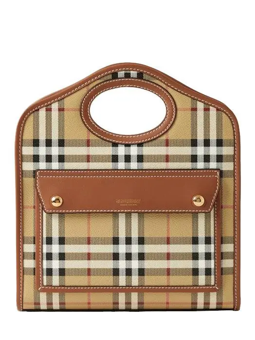Burberry Check And Leather Mini Pocket Bag - Briar Brown