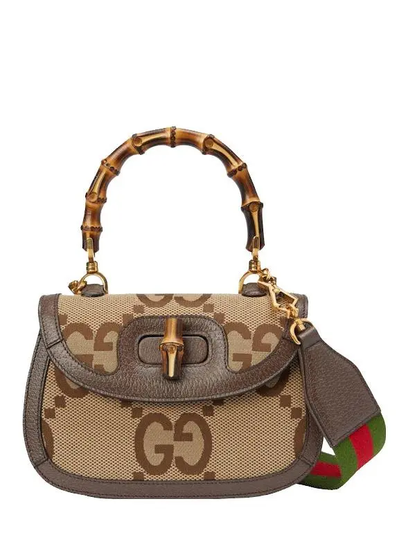 Gucci Small Jumbo Gg Bag With Bamboo Handle - Camel/ebony