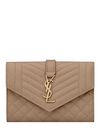 Saint Laurent Small Envelope Wallet In Mix Matlasse Grand De Purse Embossed Leather - Dark Beige