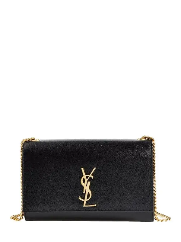 Saint Laurent Kate Medium Chain Bag In Grain De Poudre Goldtone - Black