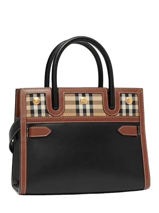 Burberry Leather And Vintage Check Title Bag - Black