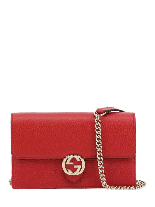 Gucci Interlocking Gg Crossbody Chain Wallet - Red