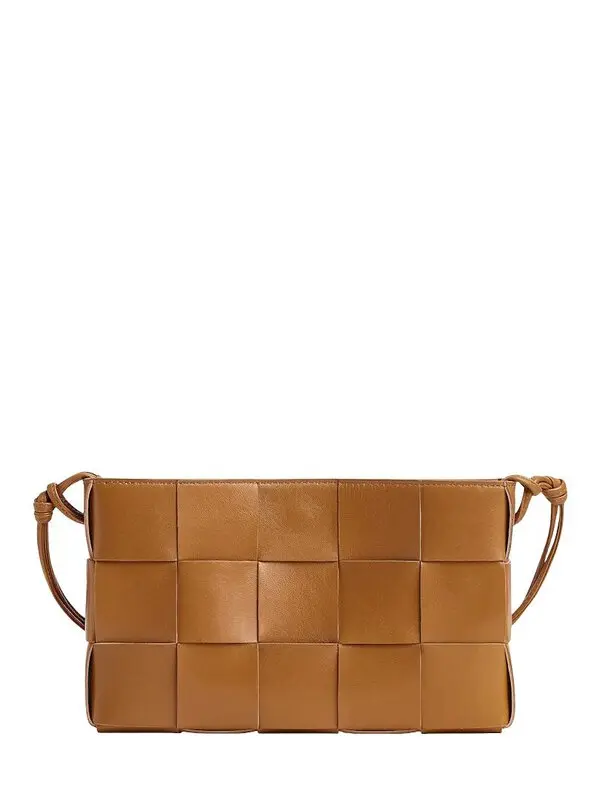 Bottega Veneta Cassette Pouch On Strap Intreccio - Camel