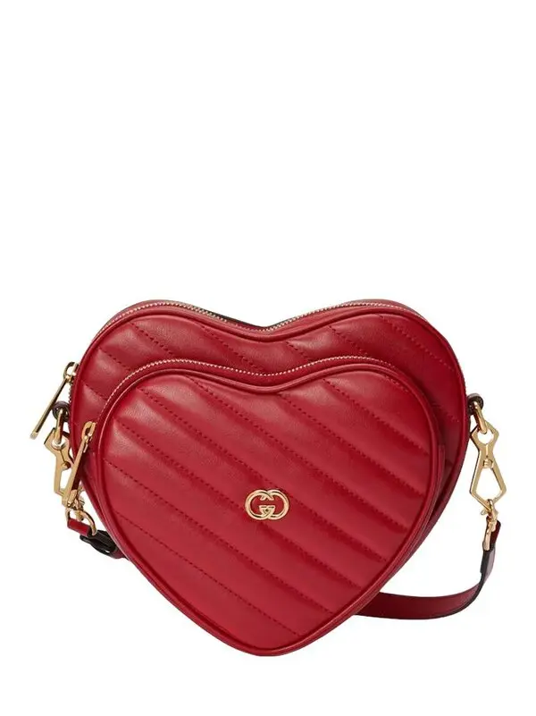 Gucci Interlocking G Mini Heart Shoulder Bag - Red