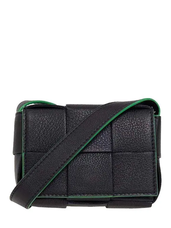 Bottega Veneta Candy Cassette Mini Intreccio Grained Leather - Black