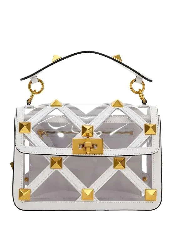 Valentino Garavani Roman Stud Foldover Top Shoulder Bag - Gold/white
