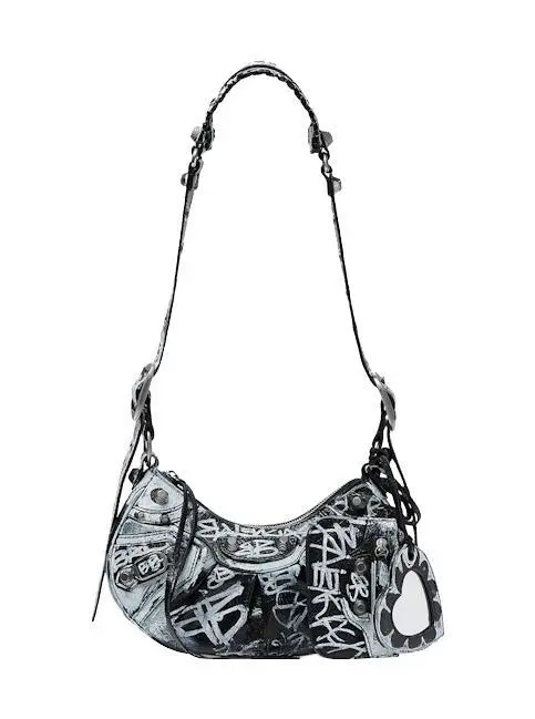 Balenciaga Le Cagole Xs Graffiti Shoulder Bag - Black/white