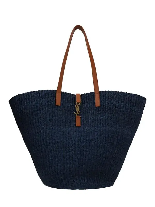 Saint Laurent Panier Sou Raffia Tote Bag - Dark Blue