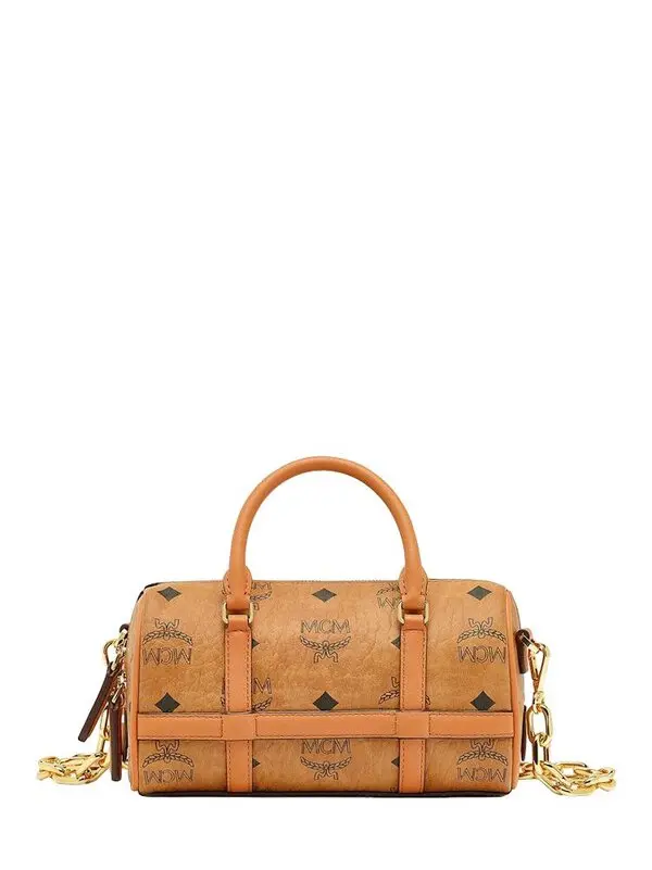Mcm Delmy Boston Bag Mini Visetos - Cognac