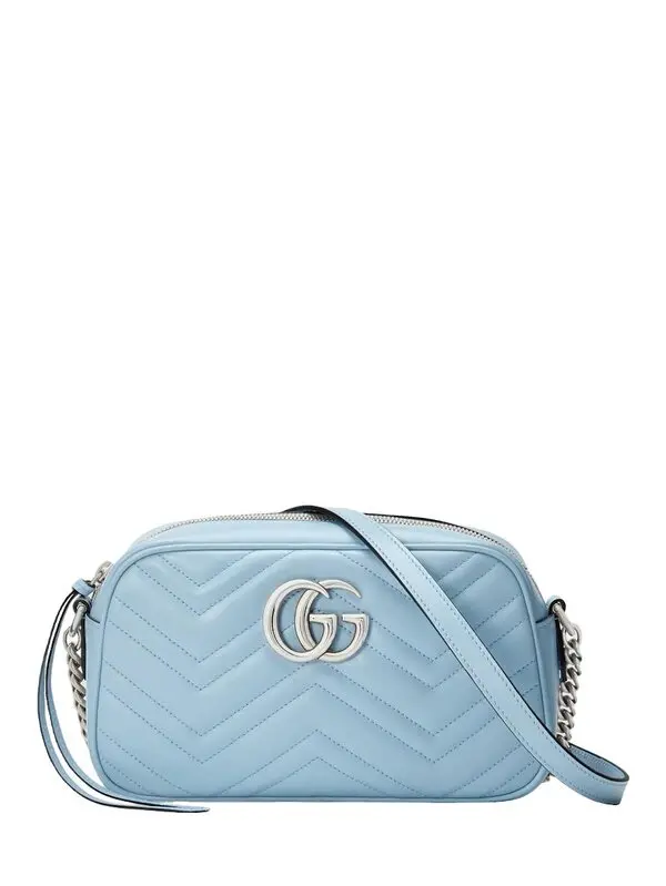 Gucci Marmont Zip Around Shoulder Bag Gg Small - Pastel Blue