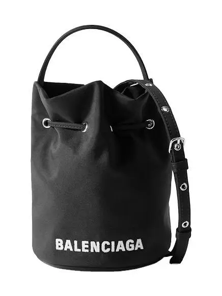 Balenciaga Wheel Shell Drawstring Bucket Bag Xs - Black/white