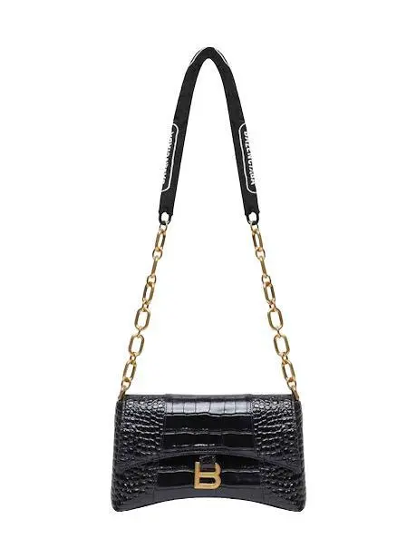 Balenciaga Downtown Shoulder Bag Crocodile Embossed - Black