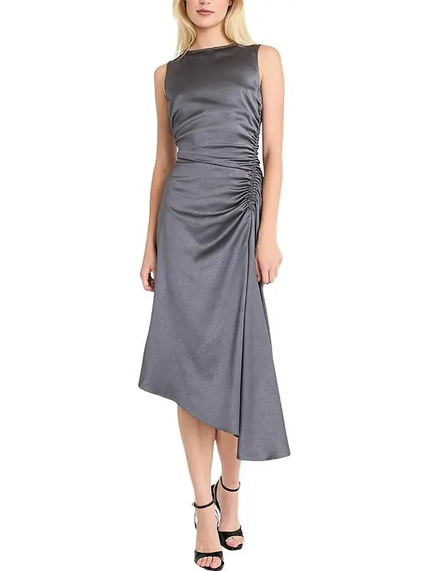 LUXELY Boat Neck Asymmetric Midi Dress - Eiffel Tower