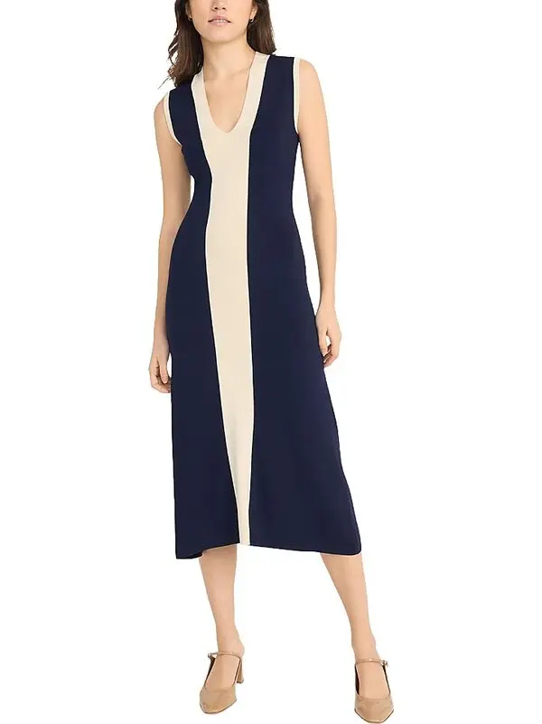 LUXELY Contrast Stripe Midi Dress - Evening Blue/white Smoke