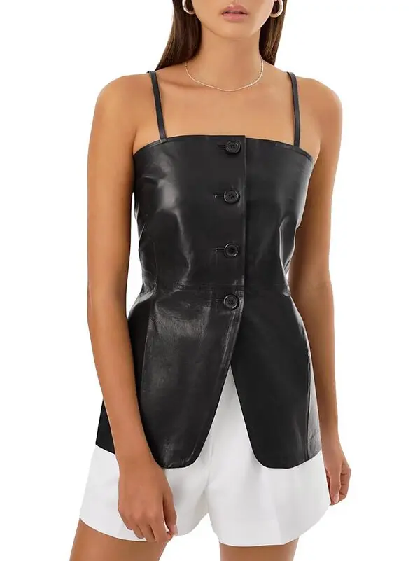 LAMARQUE Milana Leather Bustier Top - Black