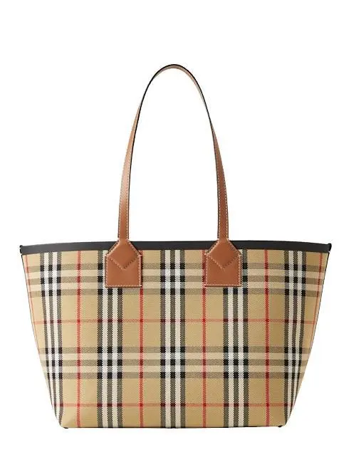 Burberry Check Cotton Small London Tote Bag - Briar Brown/black