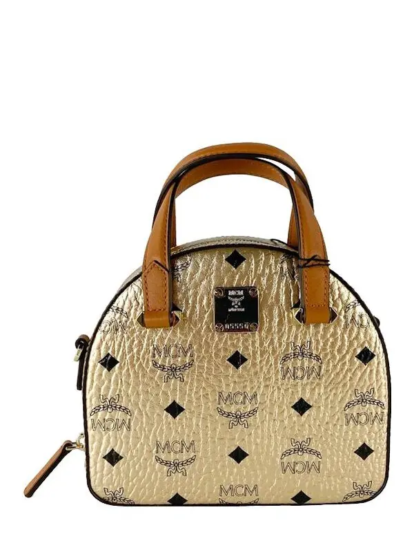 Mcm Diamond Logo Visetos Mini Round Top Tote - Berlin Gold