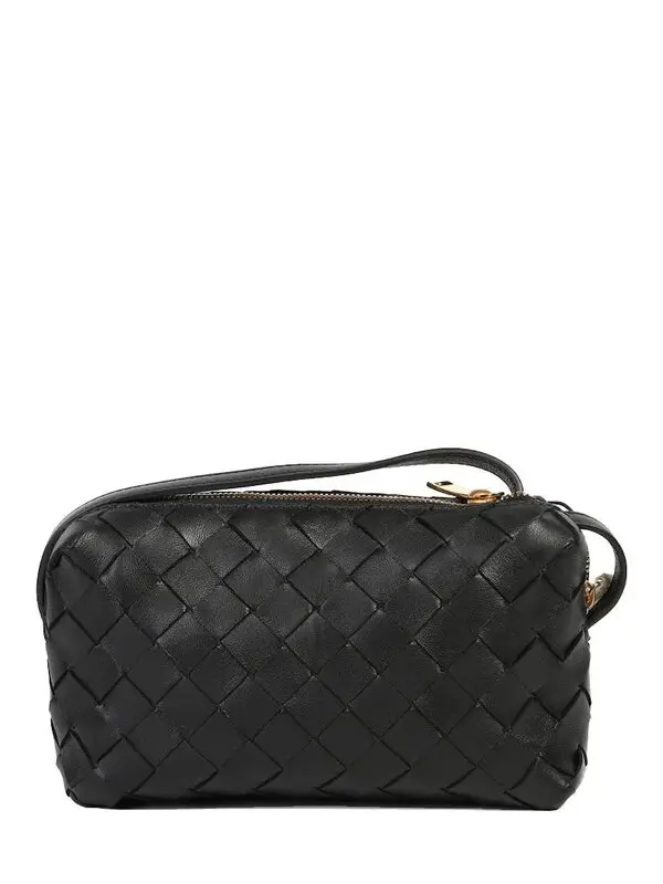 Bottega Veneta Intrecciato Crossbody Bag With Gold-tone Hardware - Black