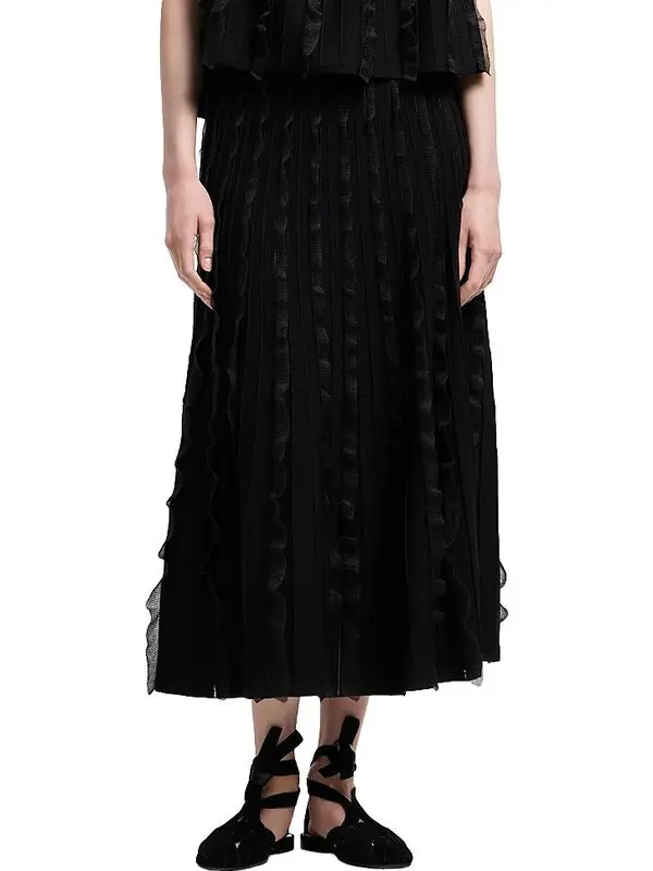 Emporio Armani A-line Midi Skirt With Ruffle Detail - Black