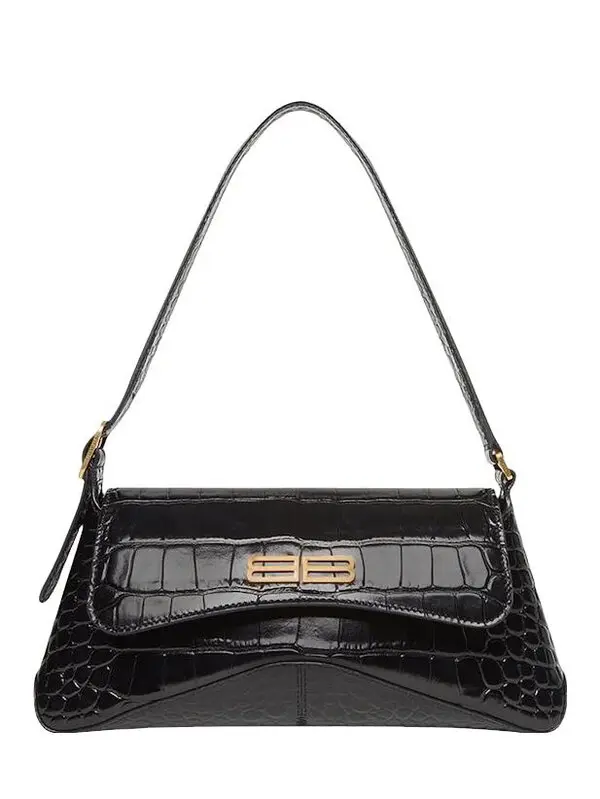 Balenciaga Xx Crocodile Embossed Flap Bag - Black