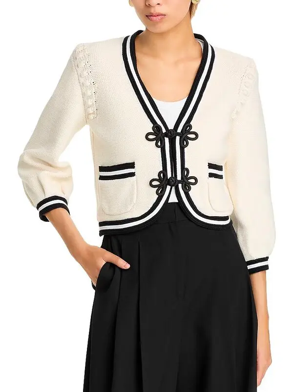 L'Agence Kaito Trimmed Cardigan - Ivory/black
