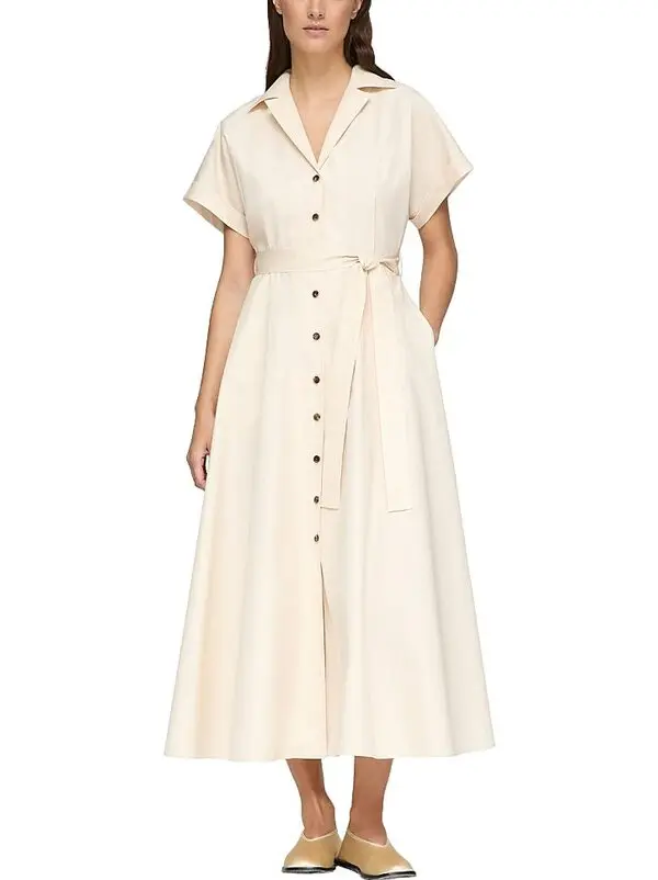 Lafayette 148 New York Notch Lapel Shirt Dress - Raffia