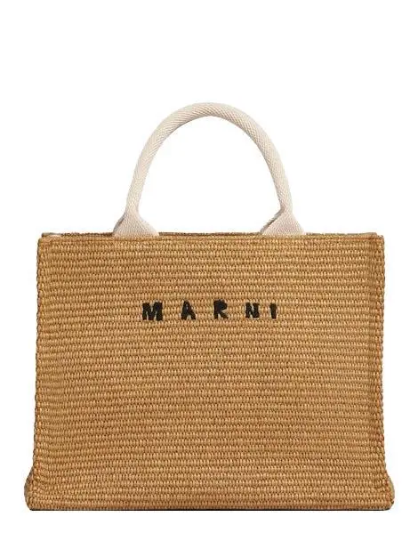 Marni Tote Bag In Raffia Effect Fabric - Naturale