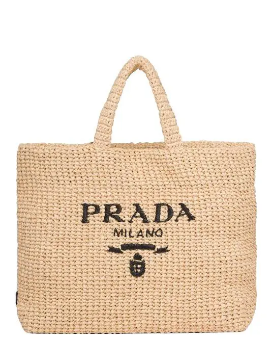 Prada Raffia Tote Bag - Brown