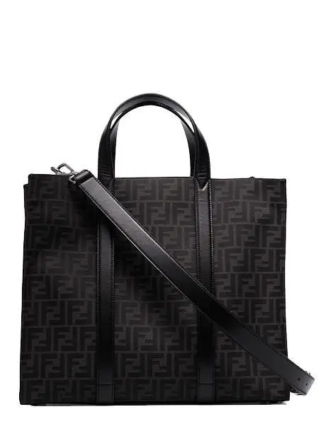 Fendi Ff Monogram Jacquard Tote Bag - Black/grey