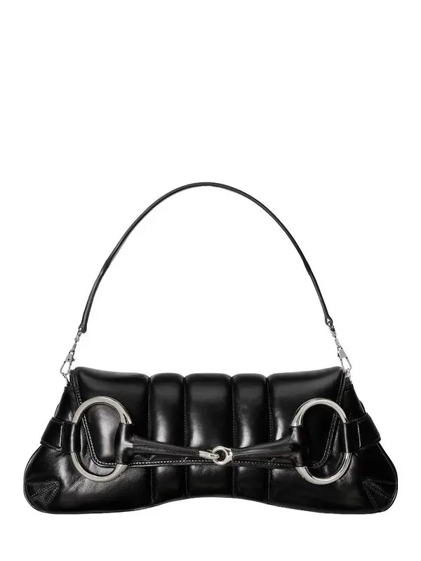 Gucci Horsebit Chain Medium Shoulder Bag - Black