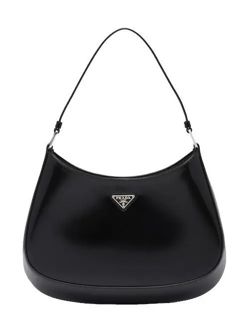 Prada Cleo Brushed Leather Shoulder Bag - Black