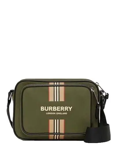 Burberry Logo And Icon Stripe Print Econyl Crossbody Bag - Dark Olive Green