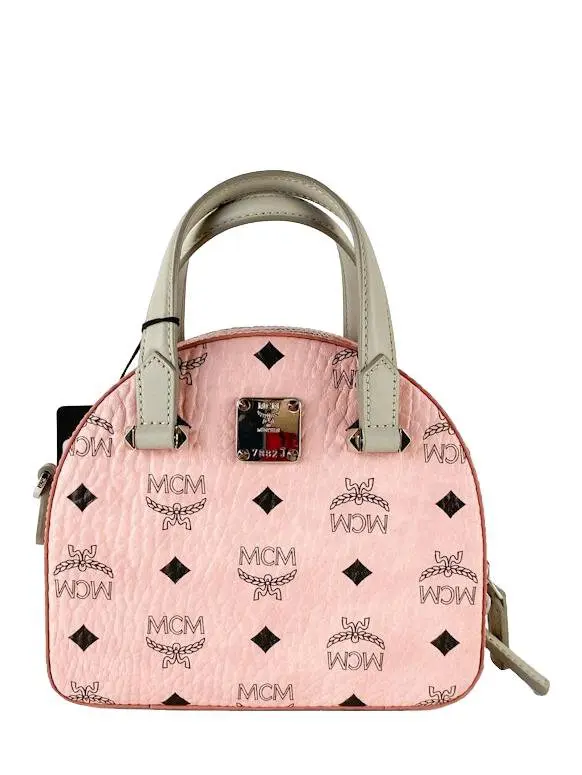 Mcm Diamond Logo Visetos Mini Round Top Tote Bag - Soft Pink