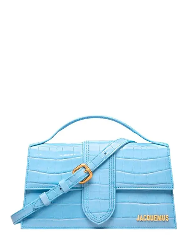 Jacquemus Le Grand Bambino Croco Embossed Crossbody Flap Bag - Gradient Blue