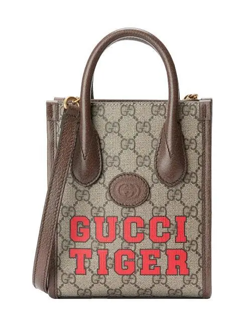 Gucci Tiger Gg Mini Tote - Beige/ebony