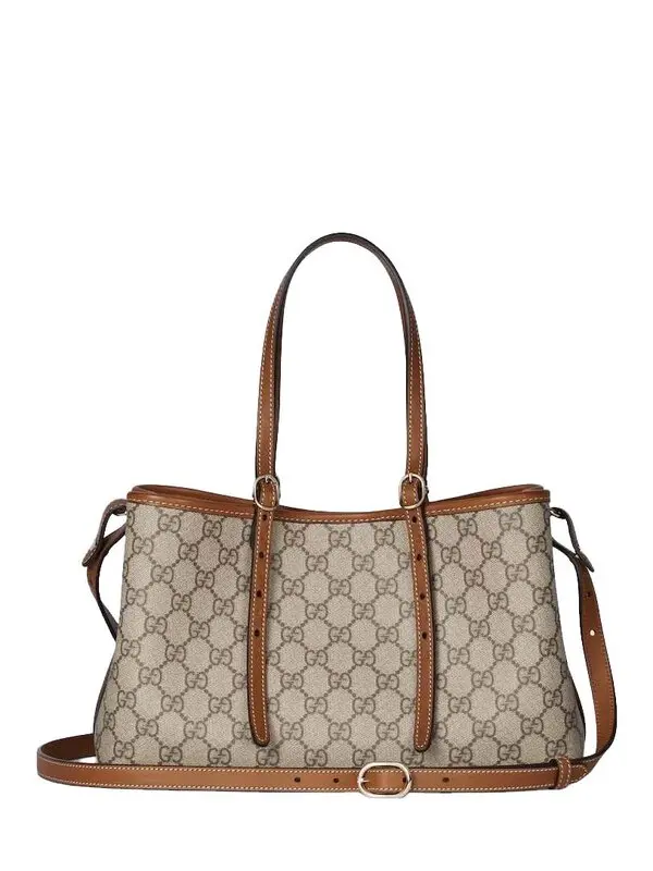 Gucci Gg Emblem Small Tote Bag - Beige/dark Brown