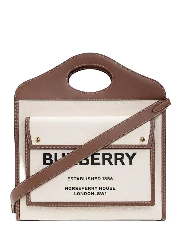 Burberry Medium Two-tone Canvas And Leather Pocket Bag - Natural/malt Brown