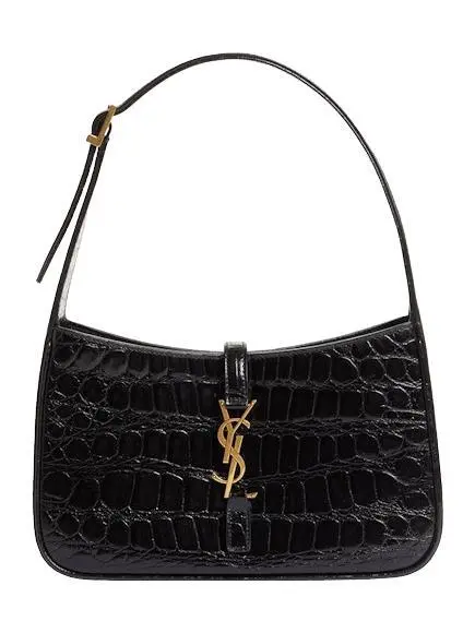 Saint Laurent Le 5 A 7 Croc Embossed Leather Hobo - Black