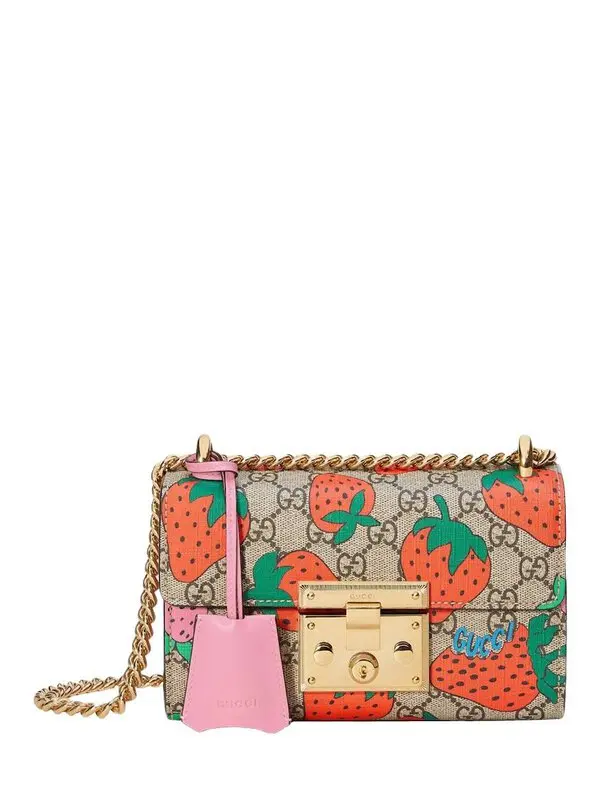 Gucci Padlock Gg Strawberry Small Shoulder Bag - Beige/ebony