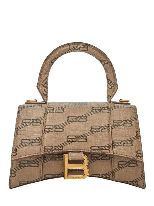Balenciaga Hourglass Xs Handbag Bb Monogram - Beige/brown