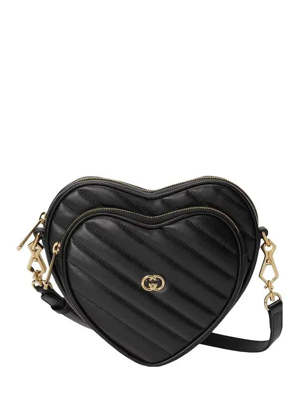 Gucci Interlocking G Mini Heart Shoulder Bag - Black