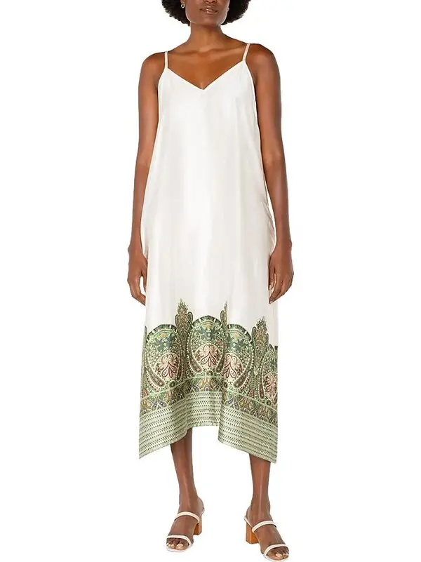 LIVERPOOL Printed Border Maxi Dress - Cream Olive Paisly
