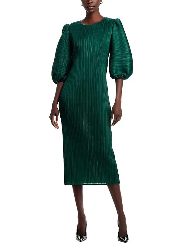 NANCY YANG Puff Sleeve Crinkled Dress - Green