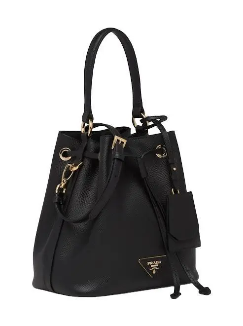 Prada Saffiano Leather Bucket Bag With Gold-tone Hardware - Black