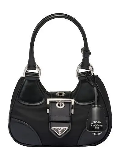 Prada Re-nylon And Leather Moon Bag - Black